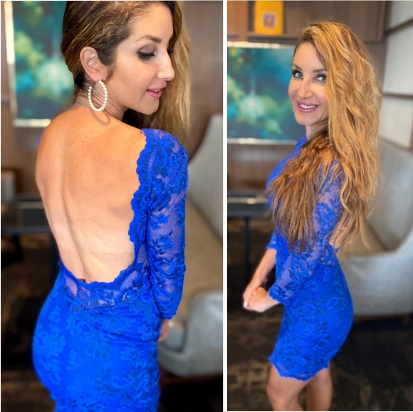 Balensi | Dresses | Balensi Paris Backless Lace Mini Dress In Cobalt ...